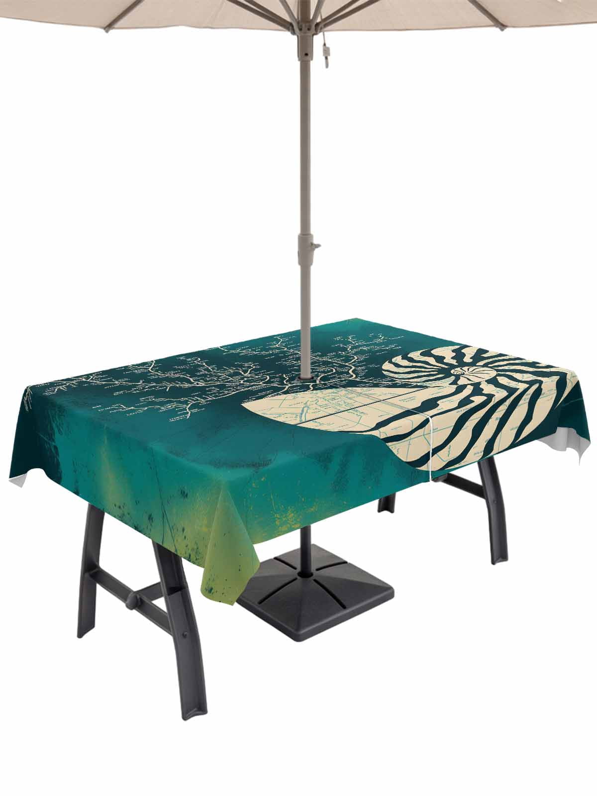 Abstract Conch Rectangle Outdoor Tablecloth with Umbrella Hole Marine ...