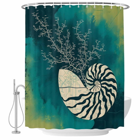 Abstract Conch Shower Curtain for Bathroom, Marine Life City Route ...