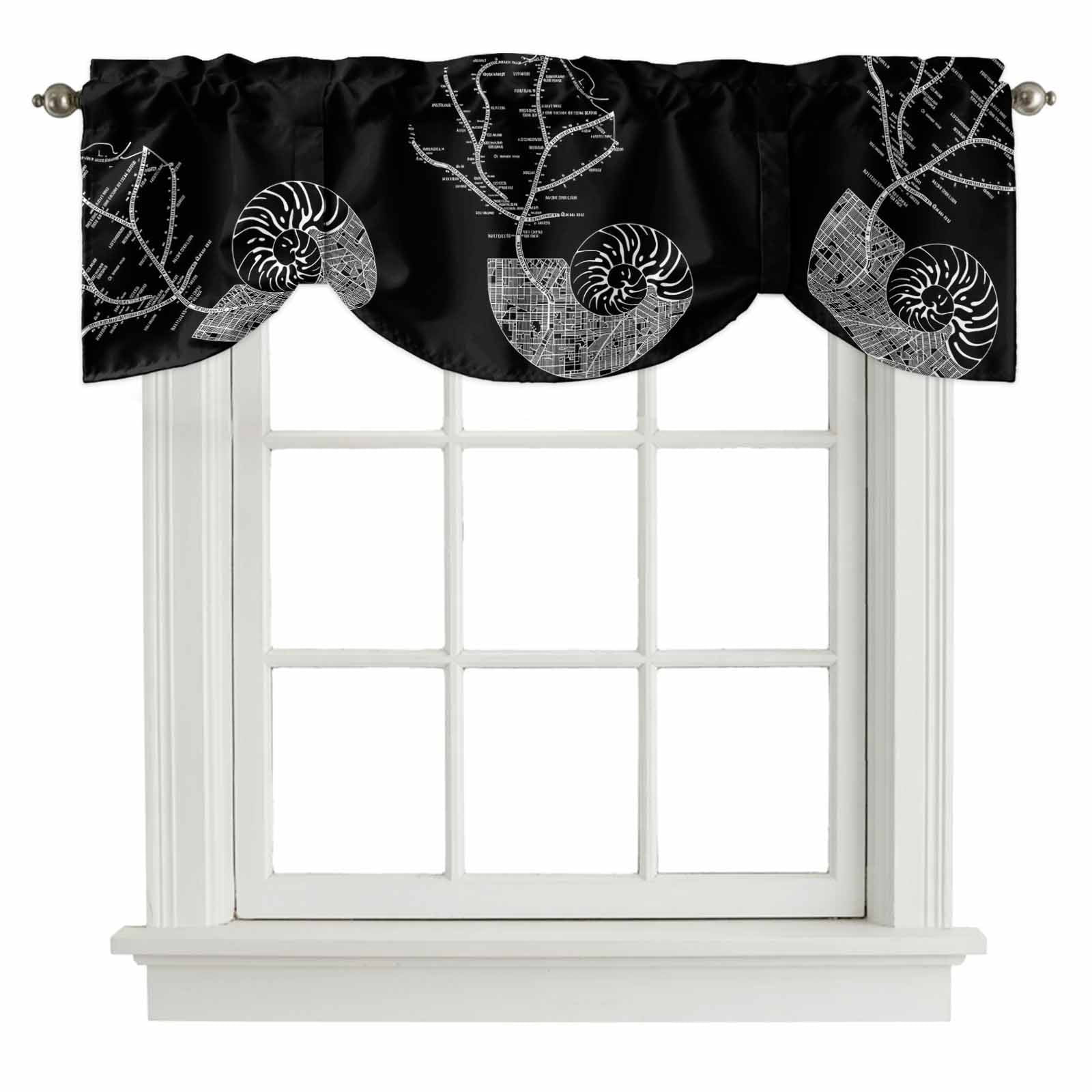 Abstract Conch Tie Up Valance Curtains Marine Life City Route Black ...
