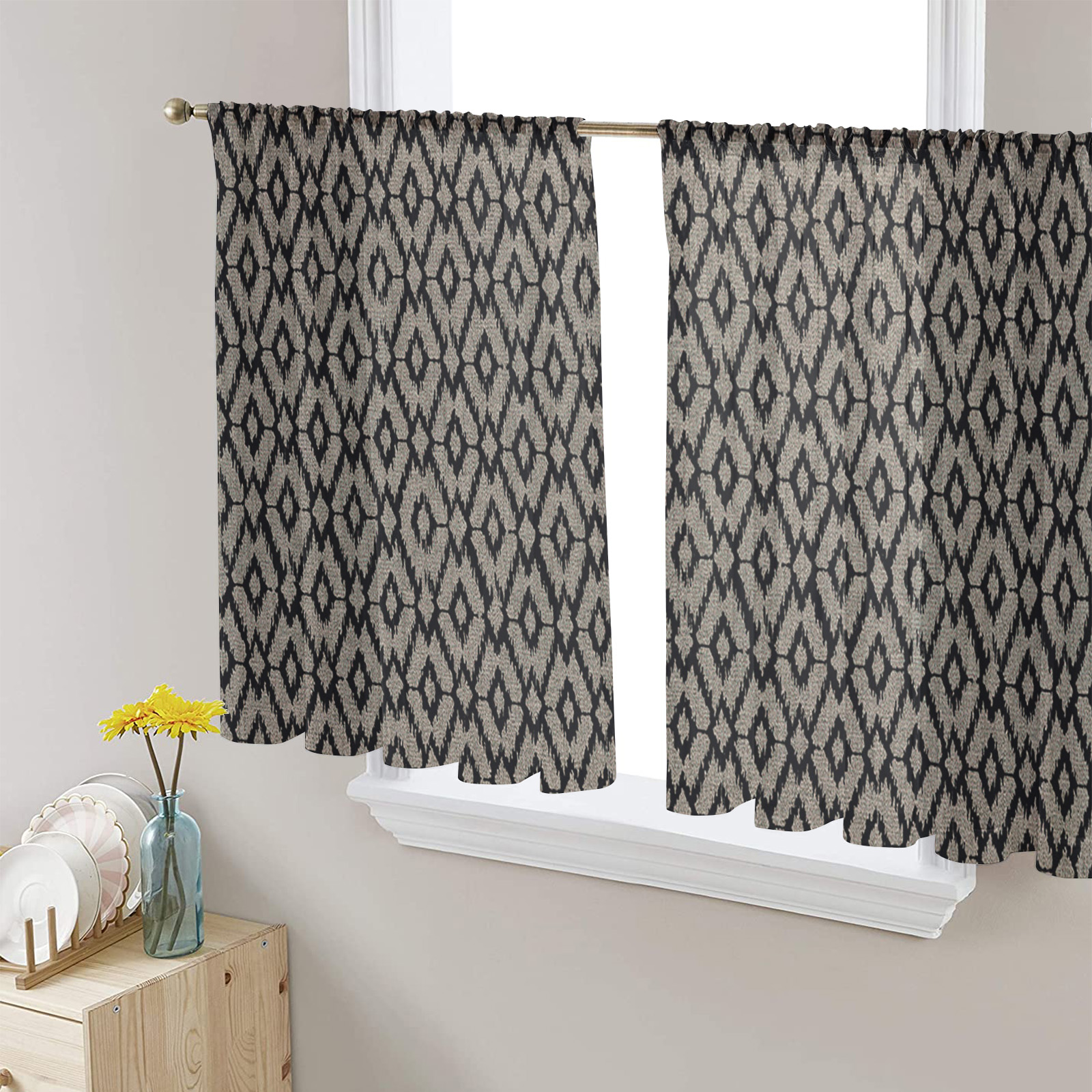 Abstract Contemporary, Sheer Curtains 45 Inch Length 2 Panels Set for ...
