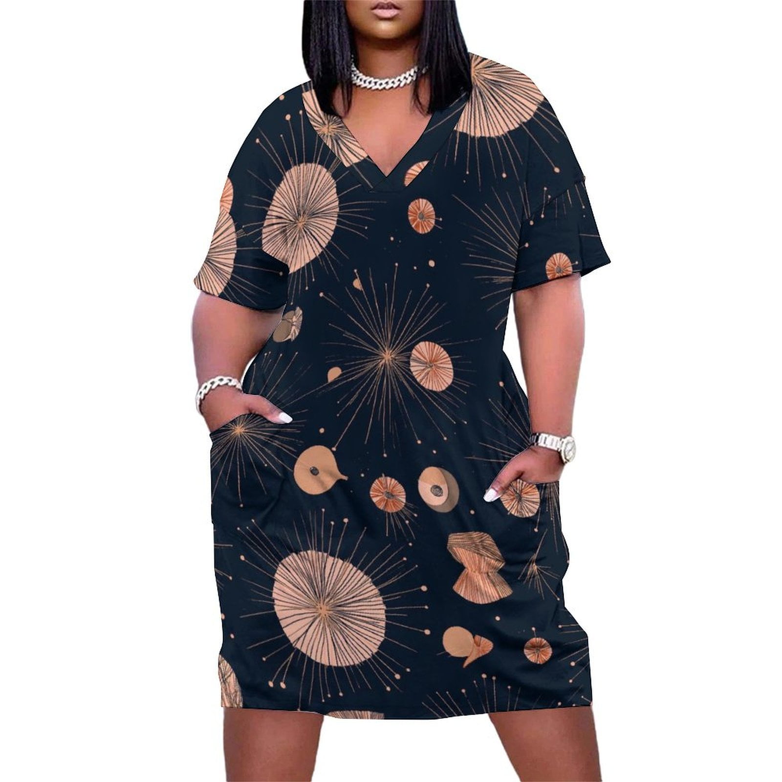 Abstract Coral Fireworks Dark Background Summer Dresses for Women Beach ...