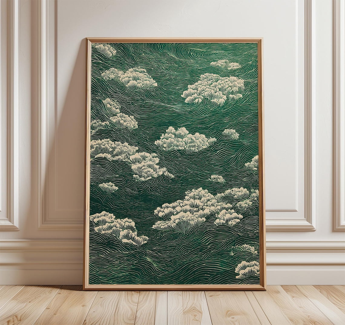 Abstract Coral Pattern Japanese Line Art Modern Living Room Decor ...