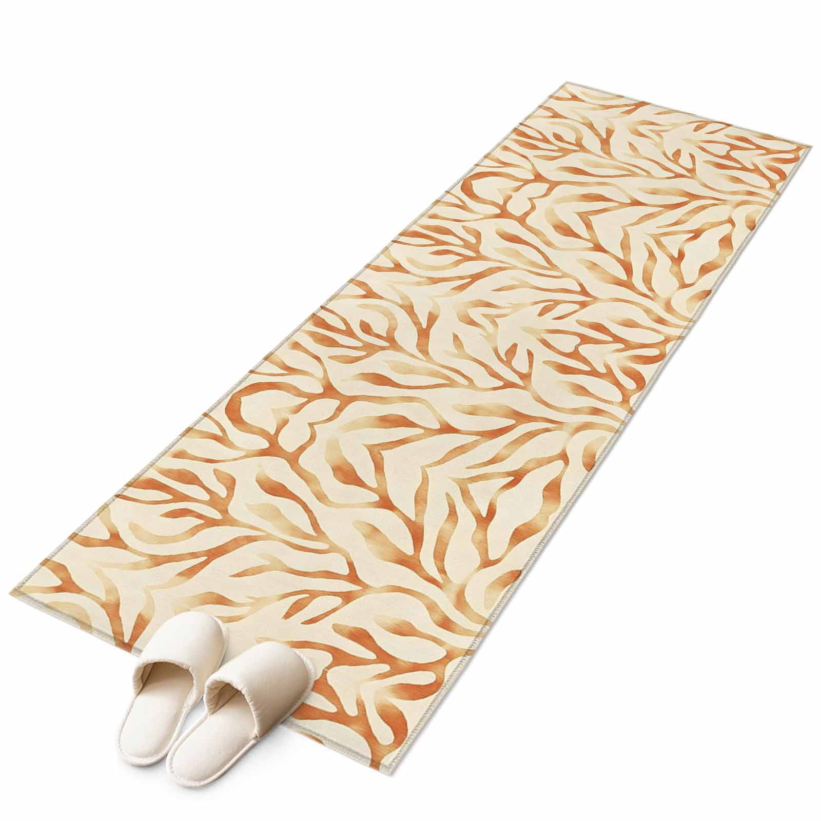 Abstract Coral Rectangle Area Rug 2x6 ft Beige Orange Color Block ...