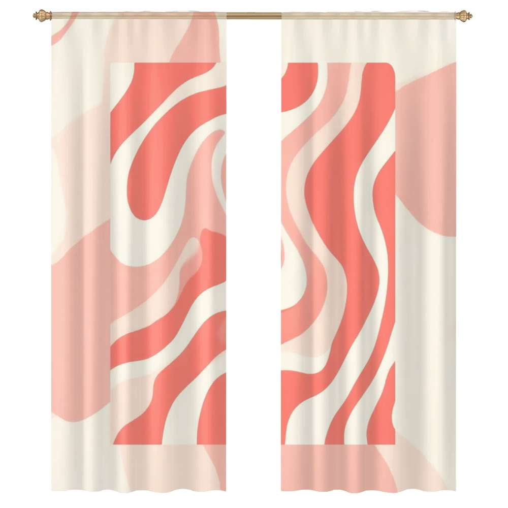 Abstract Coral Wavy Pattern Design Tulle Curtains For Living Room ...