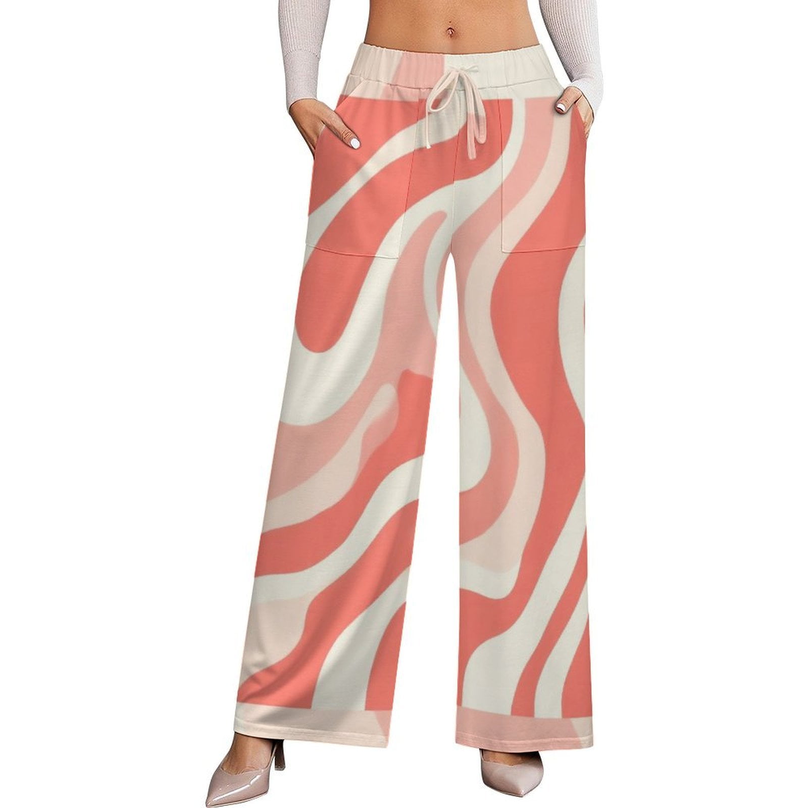 Abstract Coral Wavy Pattern Design Women's Casual Wide Leg Pants ...