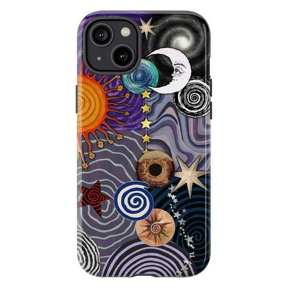 Abstract Cosmic Sun Moon Stars Phone Case, Psychedelic Spiral Galaxy ...