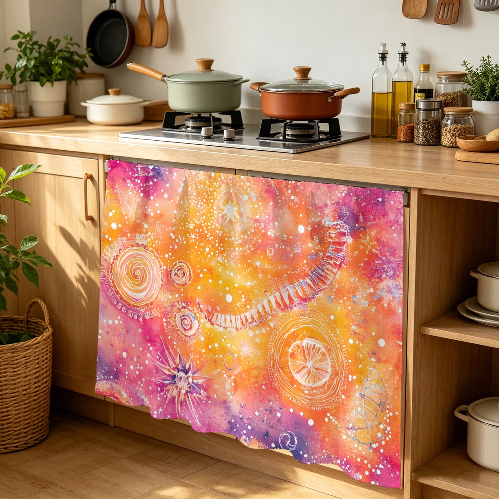 Abstract Cosmos Cabinet Curtains for Kitchen 35"W x 35"L, Clouds Star ...