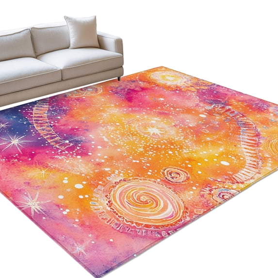 Abstract Cosmos Large Area Rugs 5x8ft Clouds Star Pink Orange Dreamlike ...