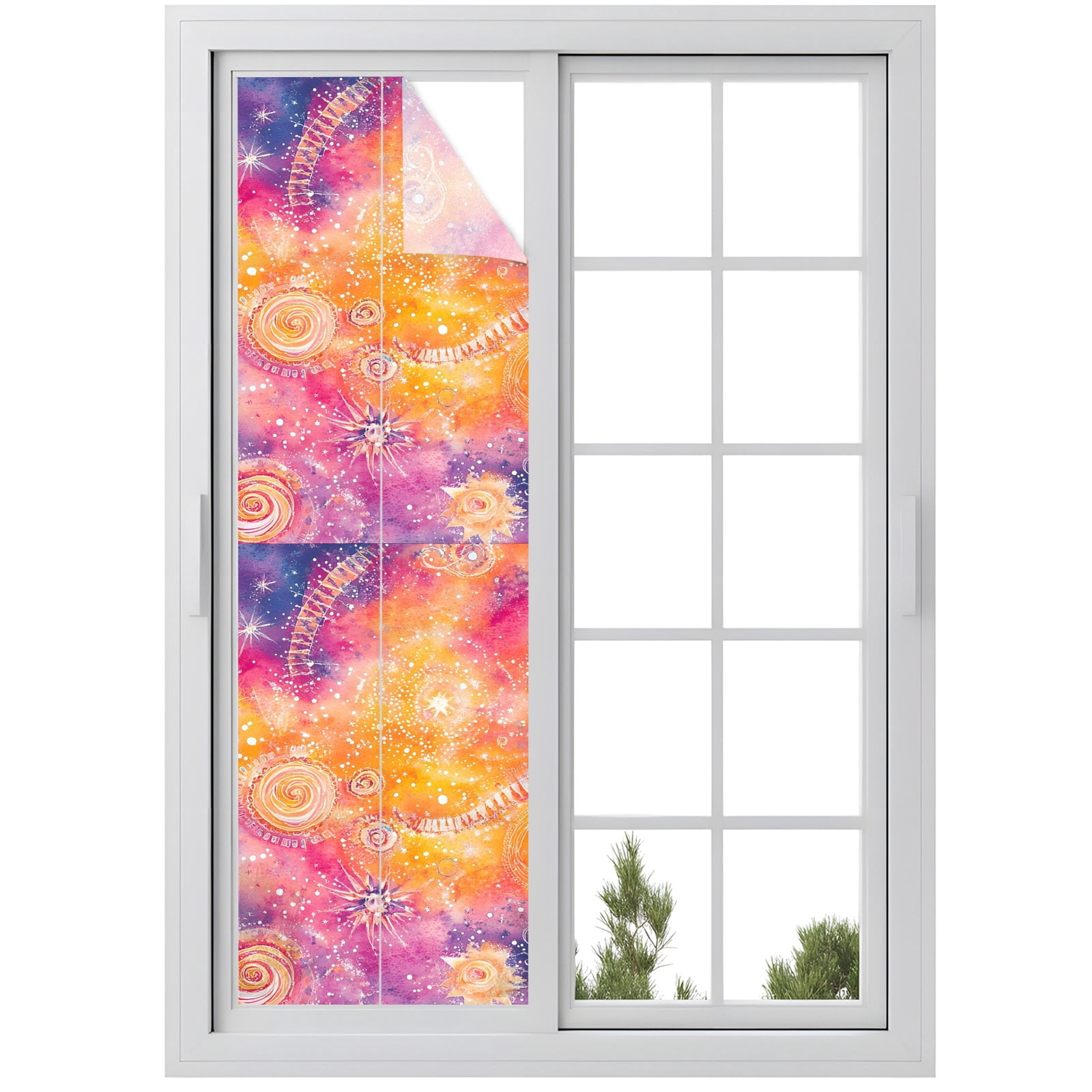 Abstract Cosmos Window Privacy Film Clouds Star Pink Orange Dreamlike ...
