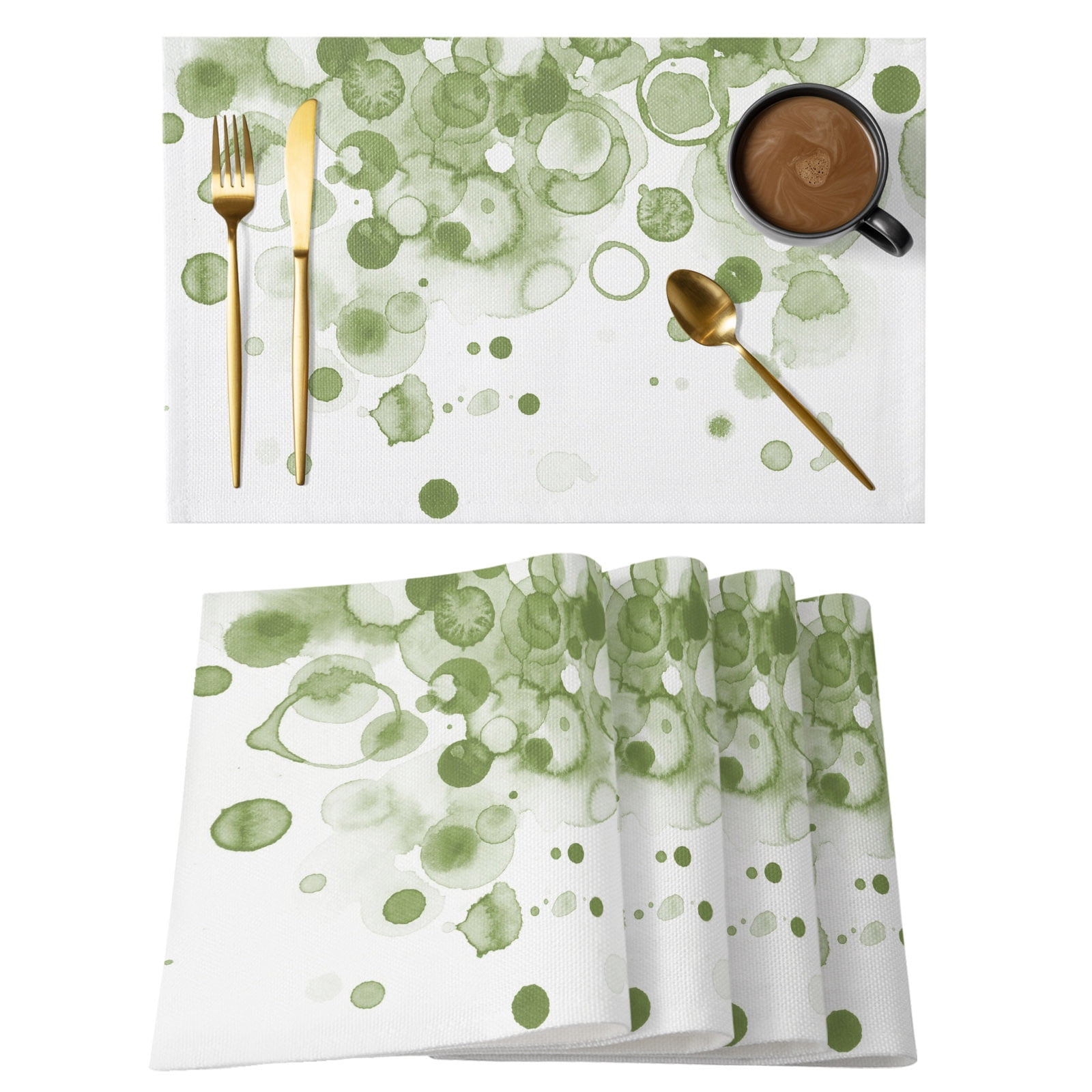 Abstract Cotton Linen Placemats Set of 12, Green Gradient Watercolors ...