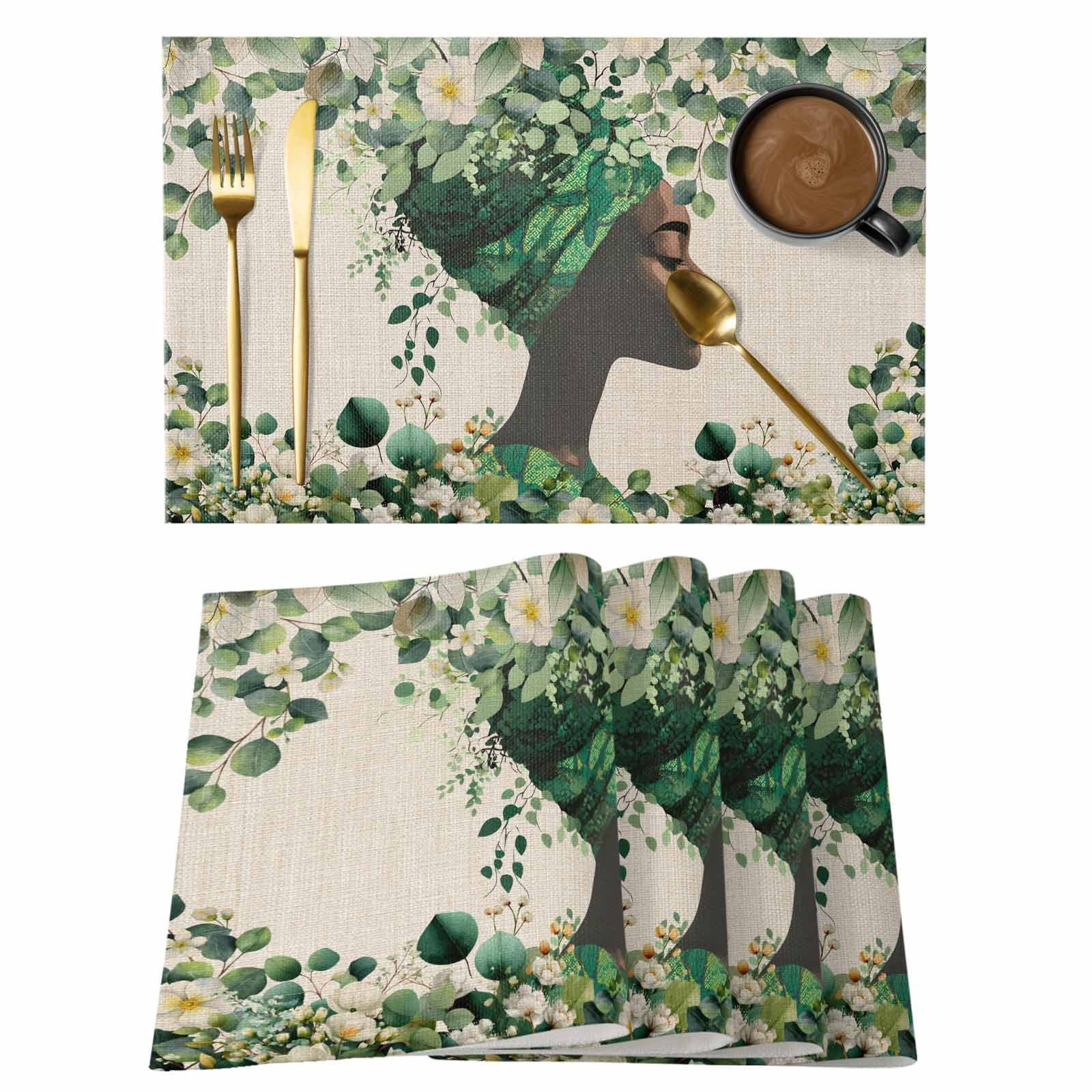 Abstract Cotton Linen Placemats Set of 12, Women with Head Scarves ...