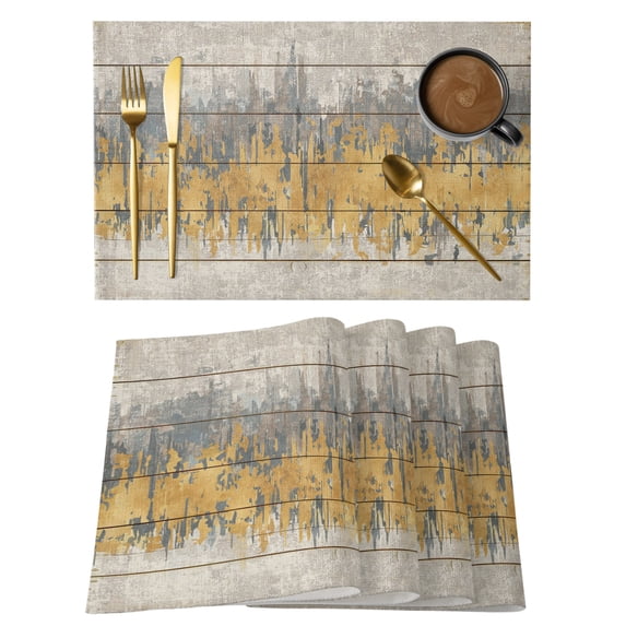 Abstract Cotton Linen Placemats Set of 2, Yellow Grey Graffiti ...