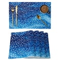 Abstract Cotton Linen Placemats Set of 4, Blue Watercolor Wave White ...
