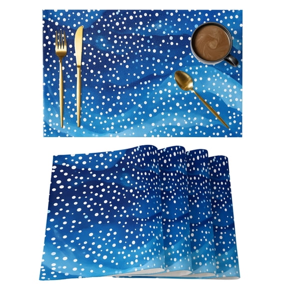 Abstract Cotton Linen Placemats Set of 4, Blue Watercolor Wave White ...