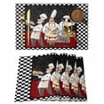 Abstract Cotton Linen Placemats Set of 6, Cartoon Style Chef Black and ...