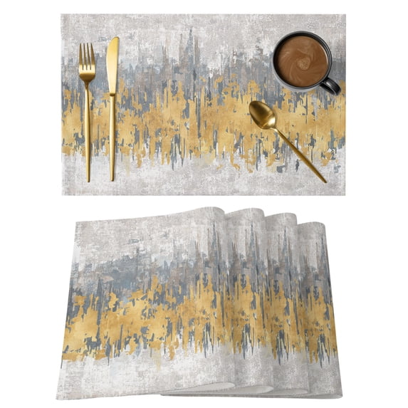 Abstract Cotton Linen Placemats Set of 6, Yellow Grey Graffiti ...