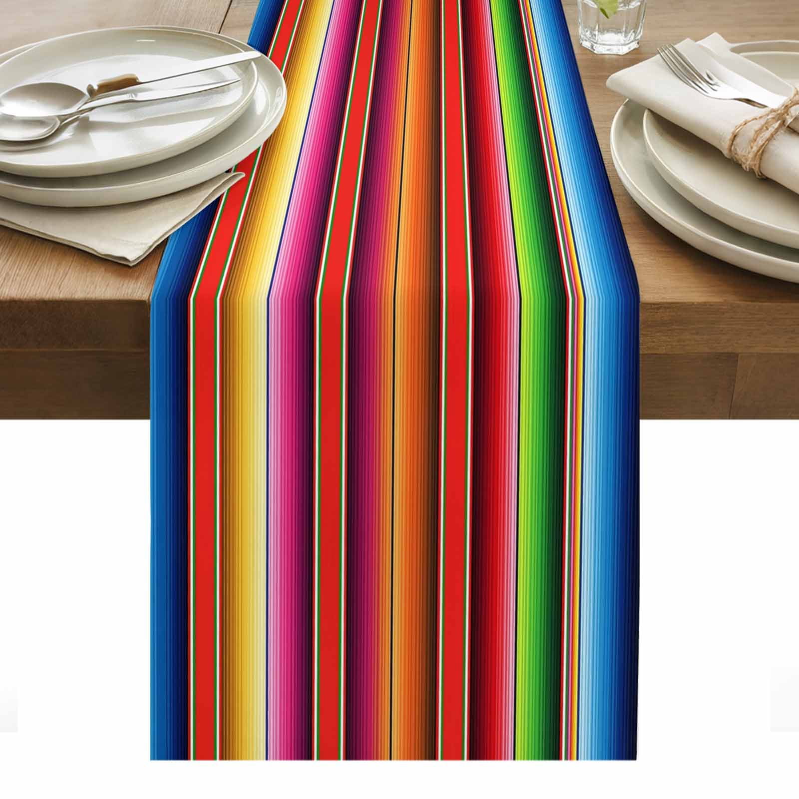 Abstract Cotton Linen Table Runner Colorful Mexican Stripe Pattern Red ...