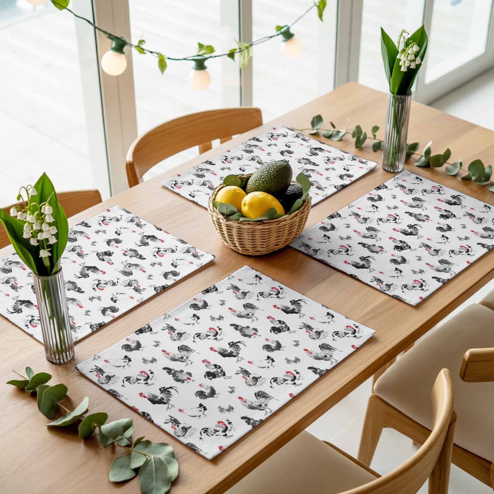 Abstract Country Chicken Placemats Set of 4,Wipeable Washable Table ...