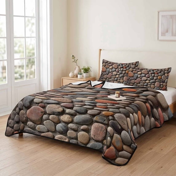 Abstract Country Stones 3 Pieces Quilt Set,1 Quilt with 2 Shams ...