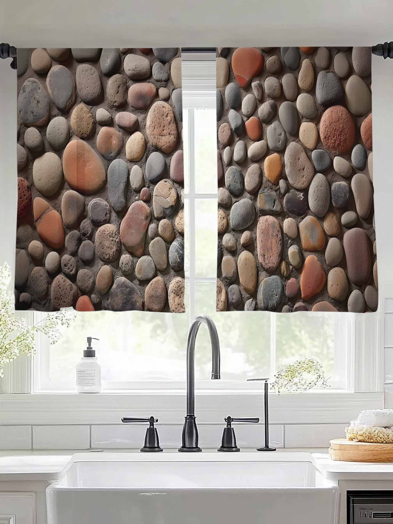 Abstract Country Stones Chiffon Sheer Curtains 45 Inches Long ...