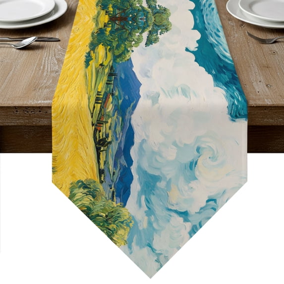 Abstract Country Table Runner Linen Burlap Table Runner 72 Inches Long ...