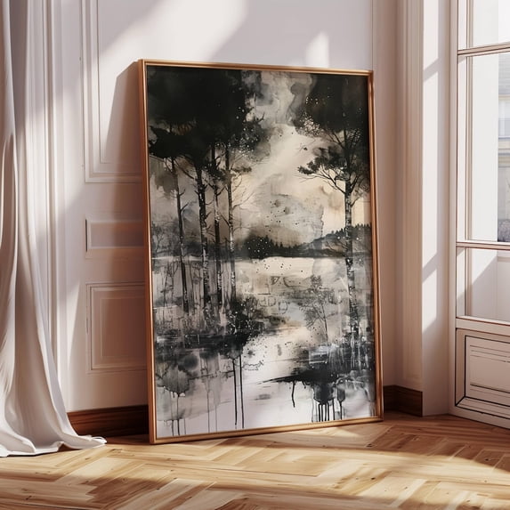 Abstract Countryside Forest Mountain Landscape Nature Art, Stretched ...