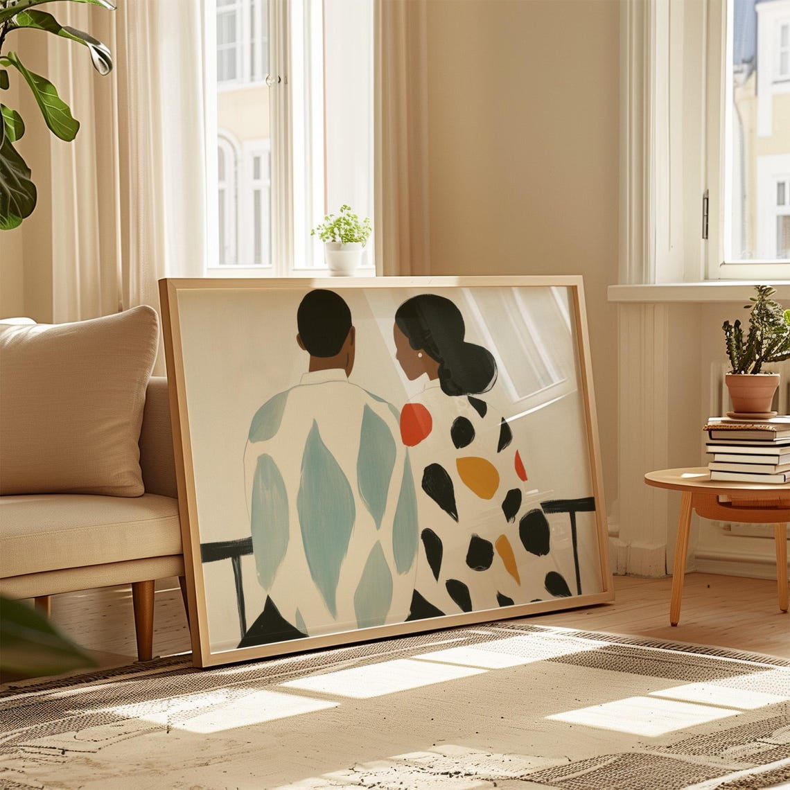Abstract Couple Art Print, Modern Minimalist Figures With Bold Shapes ...