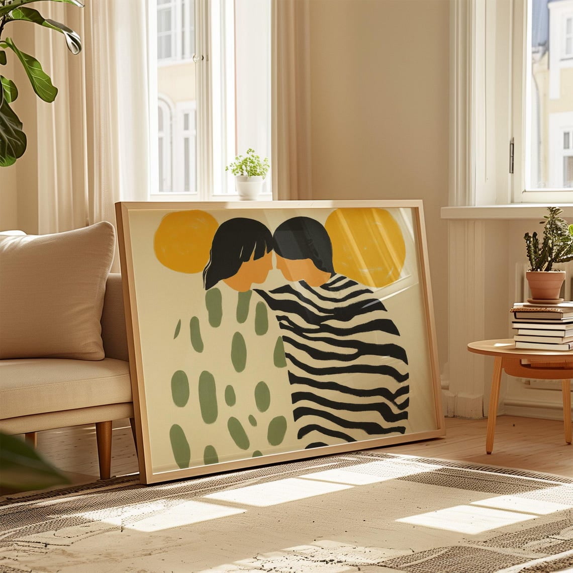 Abstract Couple Art Print, Modern Zebra And Polka Dot Patterns ...