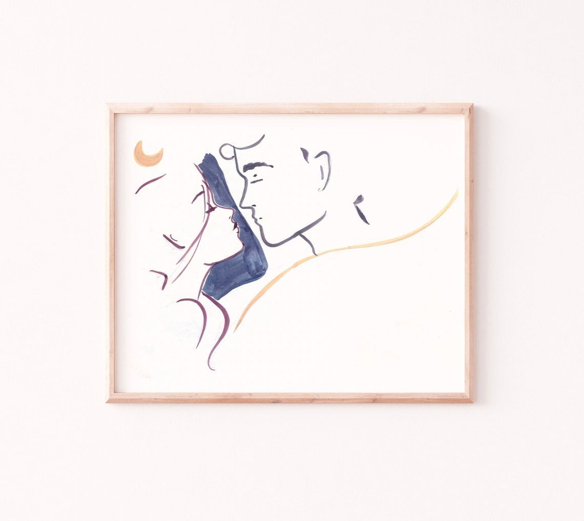 Abstract Couple Art Print - Soft Goodnight Kiss Poster Art Print Home ...