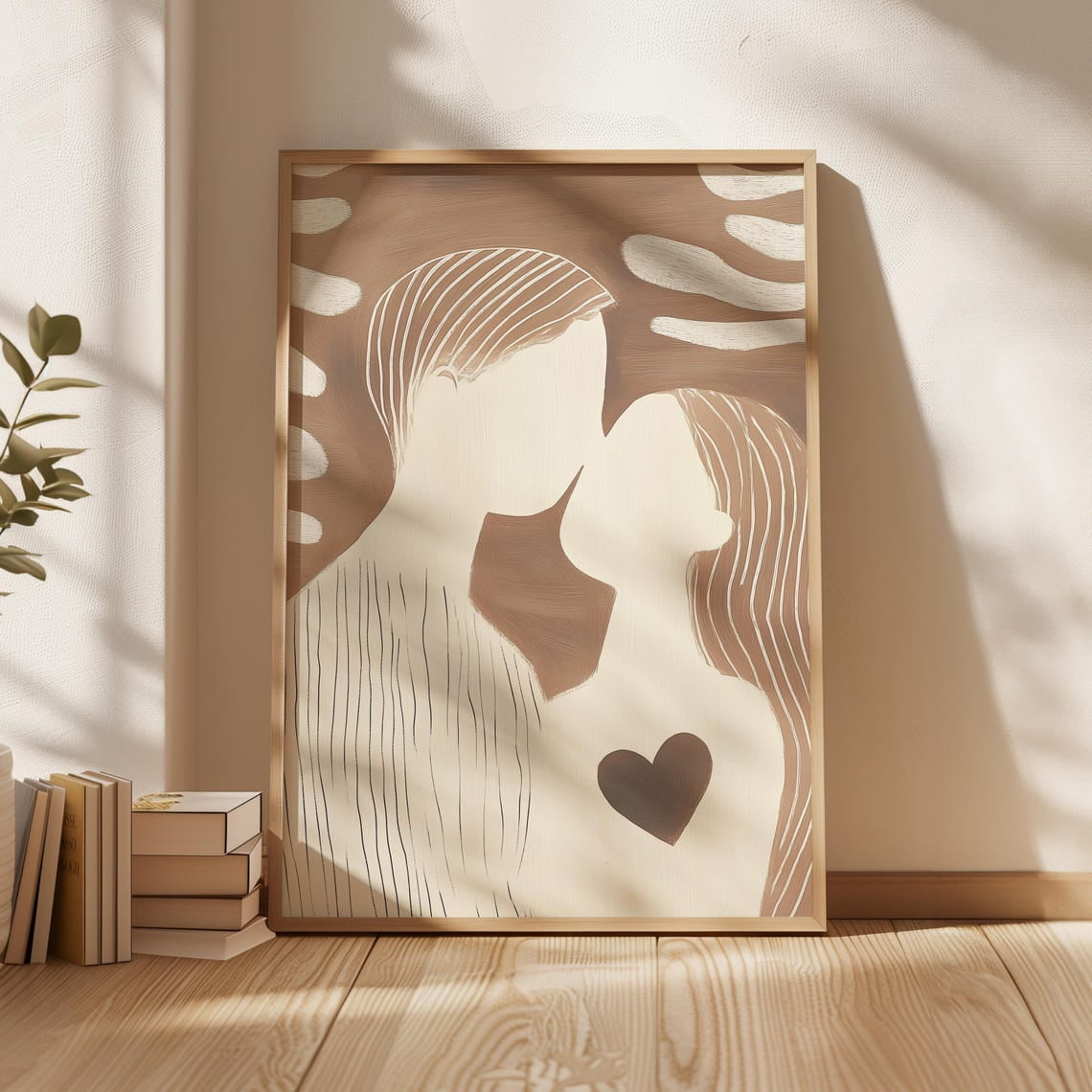Abstract Couple With Heart Art Print, Romantic Minimalist, Neutral ...
