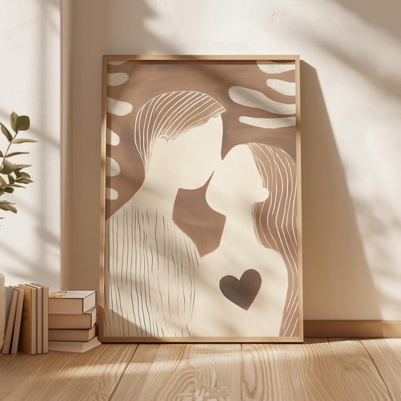 Abstract Couple With Heart Art Print, Romantic Minimalist, Neutral ...