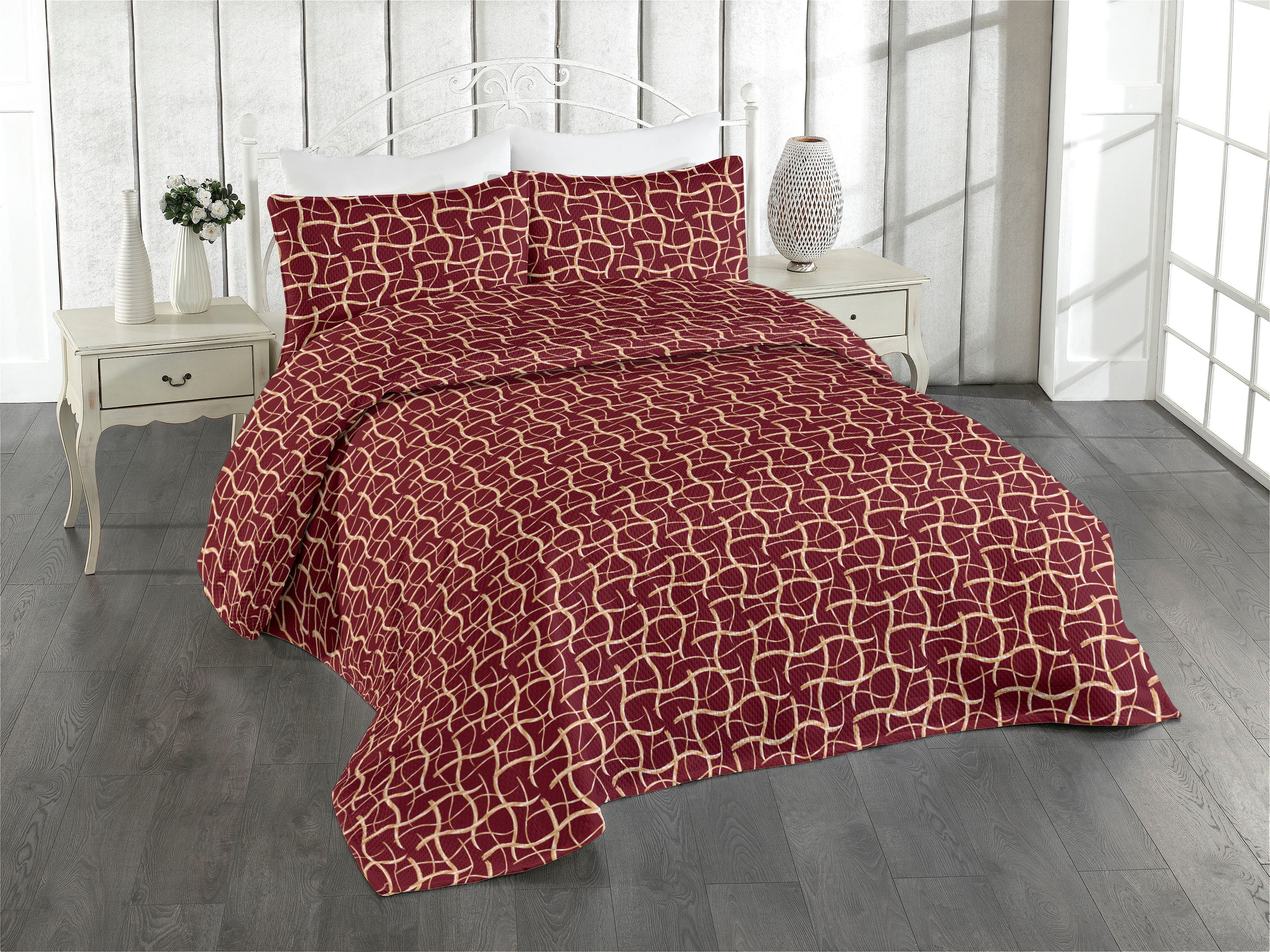 Abstract Coverlet, Tangled Lines Cage Like Wavy Forms Design Orderly ...