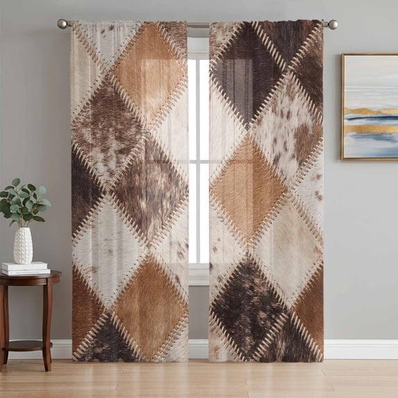 Abstract Cow Print Sheer Curtains 72 Inch Length 2 Panels Set, Vintage ...