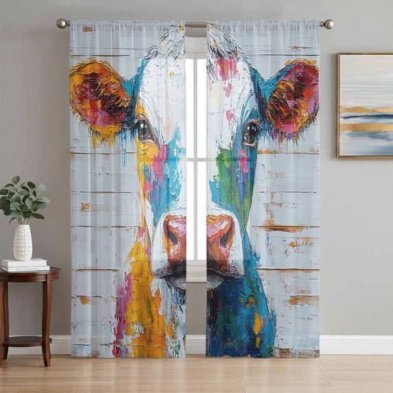Abstract Cow Sheer Curtains 96 Inch Length 2 Panels Set, Farmhouse ...
