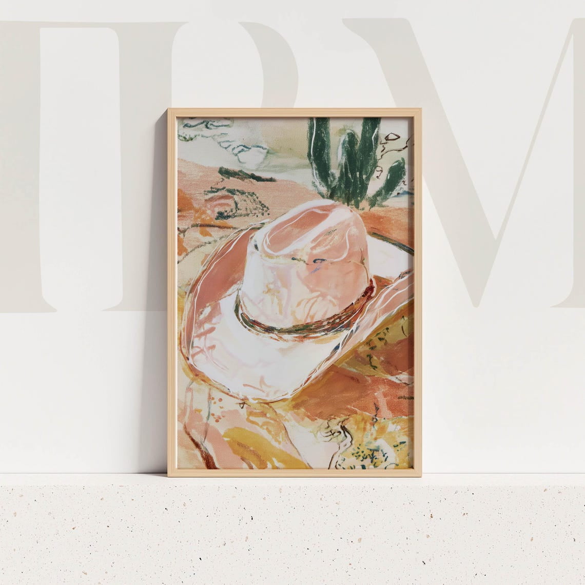 Abstract Cowboy Hat Wall Art Print Pink Orange Western Southwestern ...