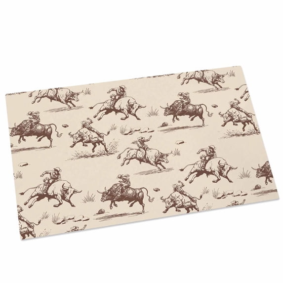 Abstract Cowboy Horse Door Mat 20x31.5 Inch Vintage Beige Background ...