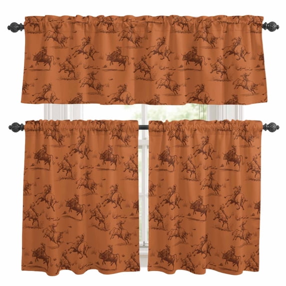 Abstract Cowboy Horse Kitchen Curtains Set for Windows, Vintage Orange ...