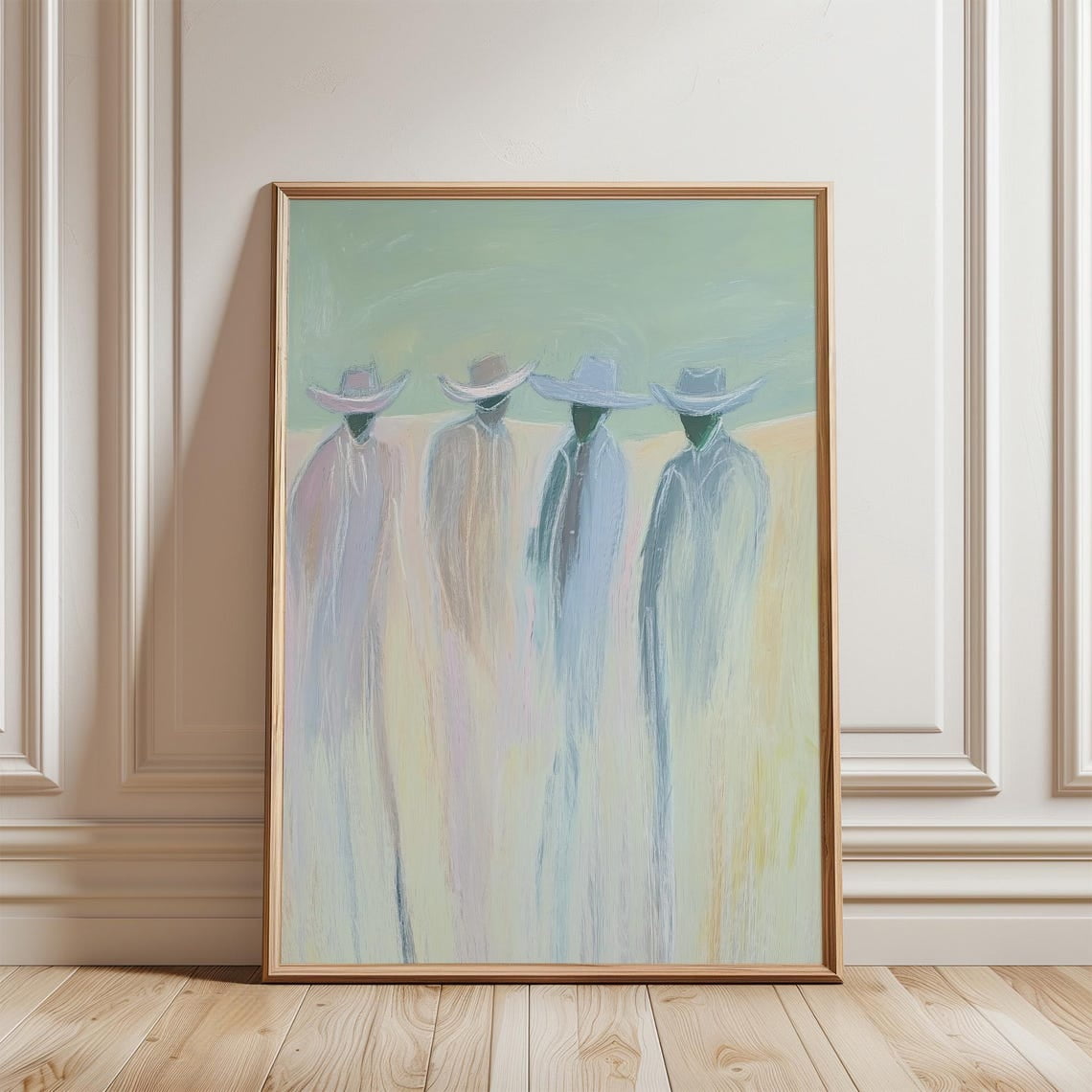 Abstract Cowboy Wall Art, Light Oil Painting Print, Desert Landscape ...