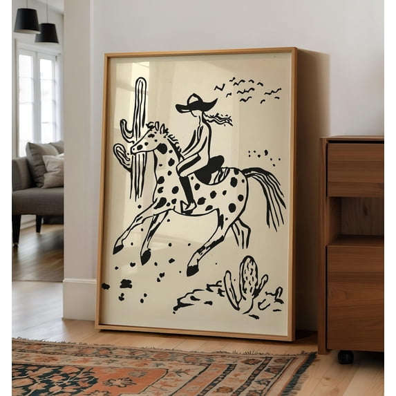 Abstract Cowgirl Print Cowgirl Riding Horse Art Boho Neutral Western ...