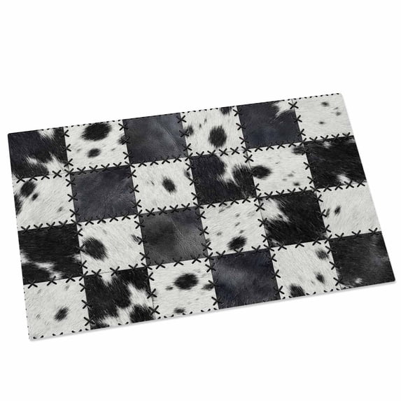 Abstract Cowhide Patchwork Door Mat 20x31.5 Inch Country Farm Black ...