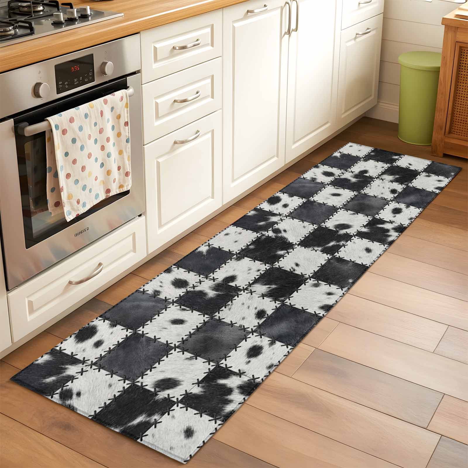Abstract Cowhide Patchwork Hallway Washable Runner Rug 2x6 Country Farm ...