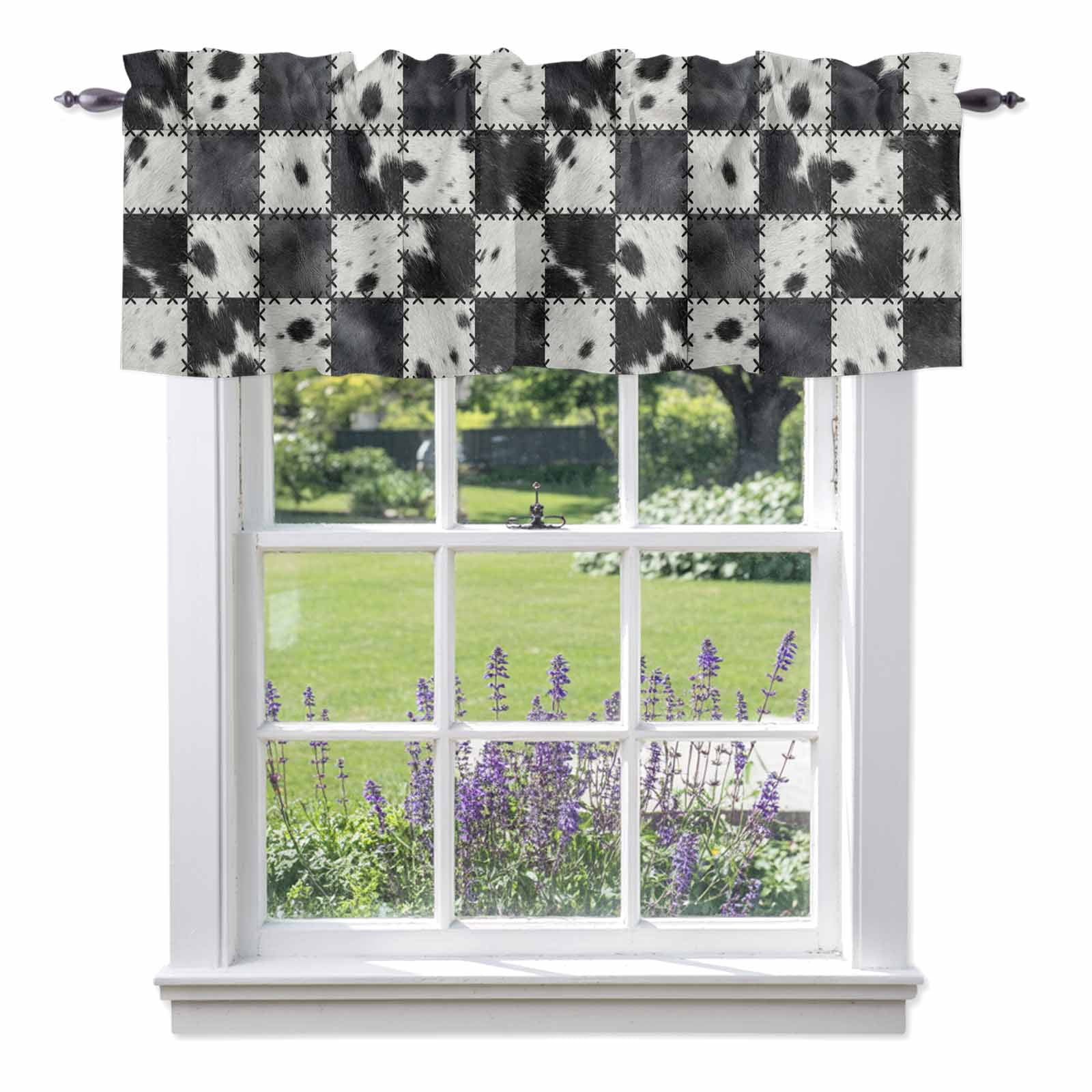 Abstract Cowhide Patchwork Valance Curtain Country Farm Black White ...