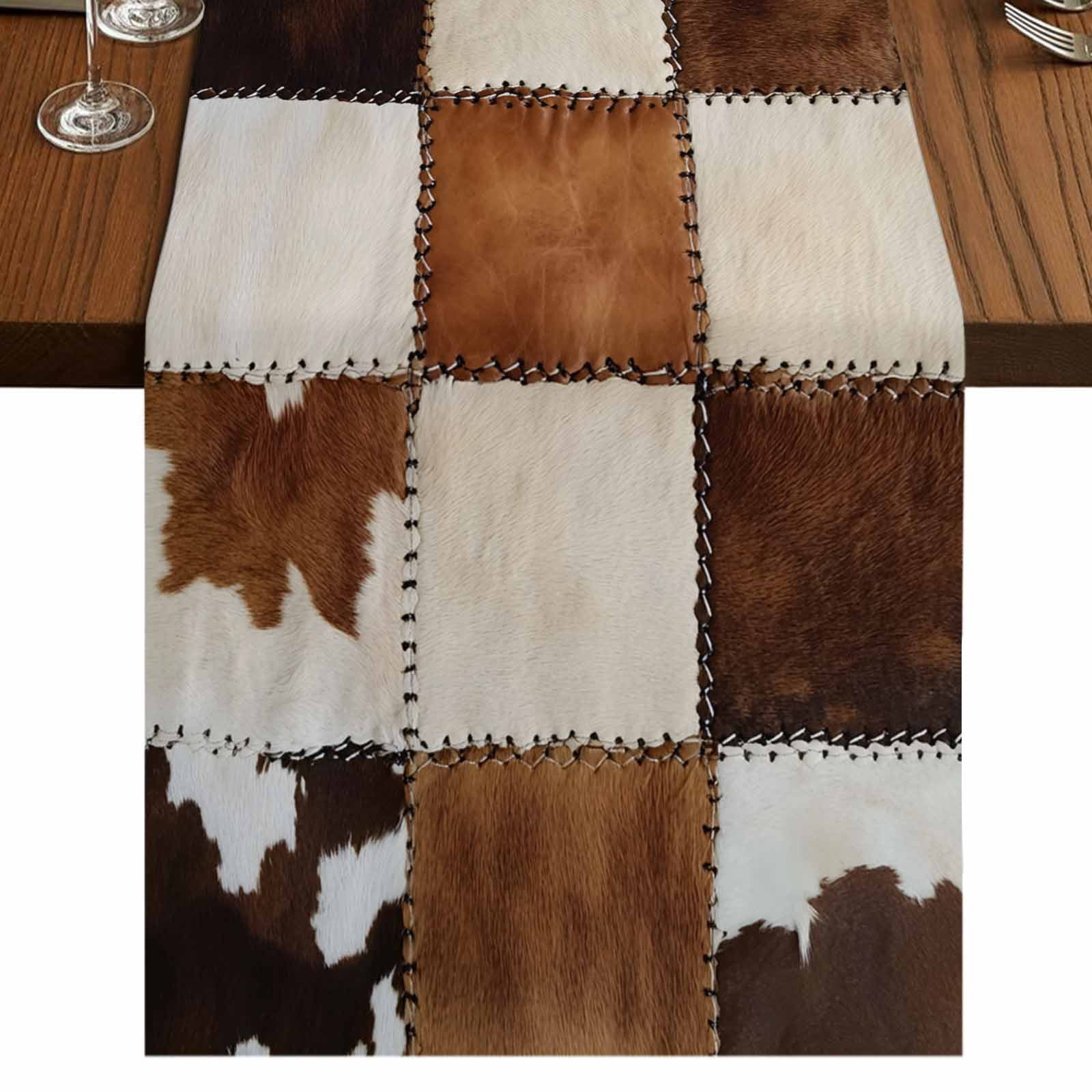 Abstract Cowhides Table Runner 70 Inches Long,Brown Beige Animal Fur ...