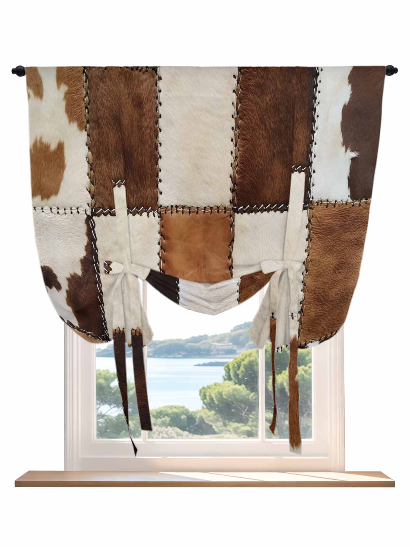 Abstract Cowhides Tie Up Curtains for Windows 63 Inch Length Balloon ...