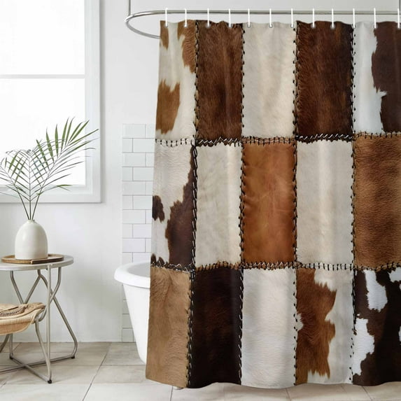 Abstract Cowhides Waterproof Fabric Shower Curtain,Brown Beige Animal ...