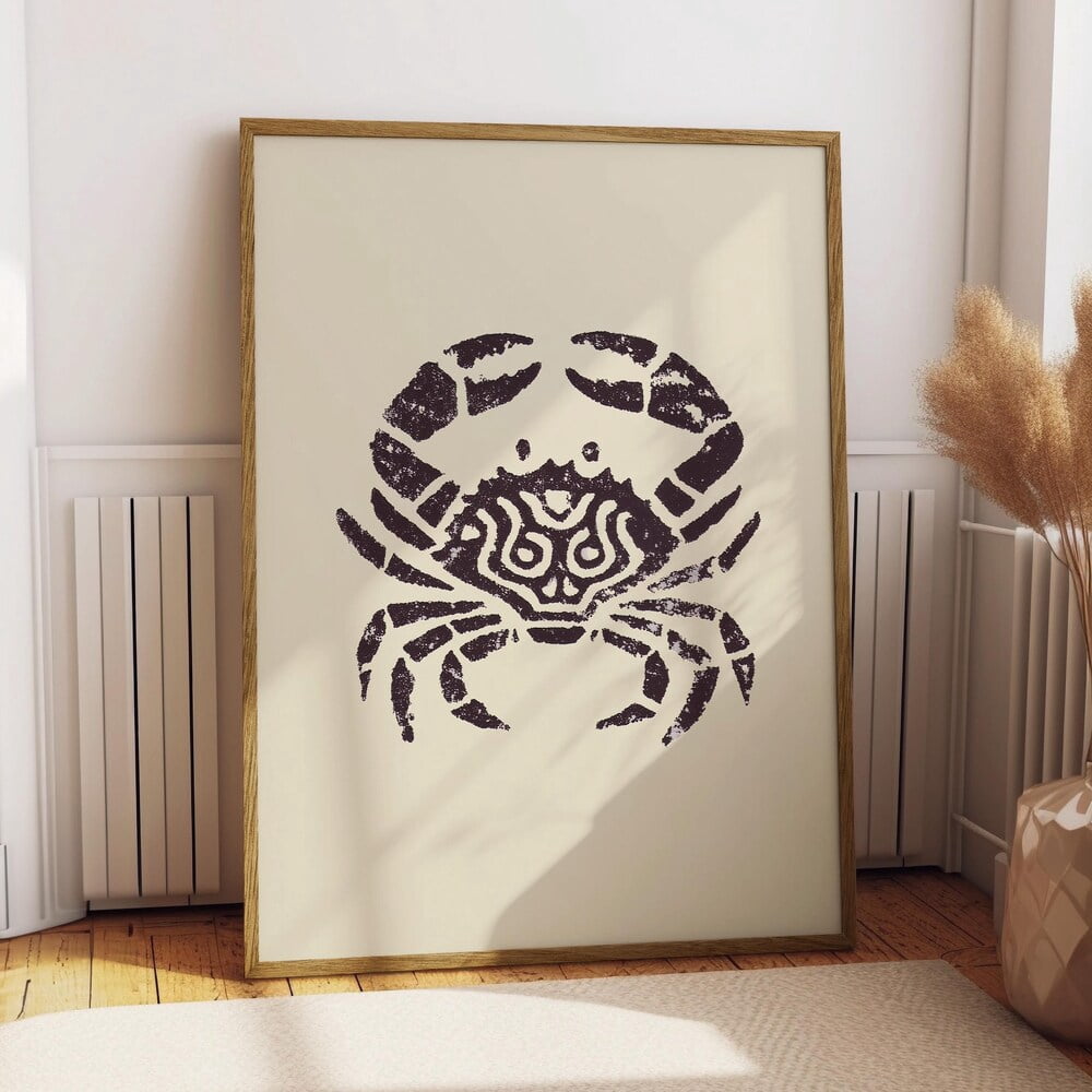 Abstract Crab Ink Drawing Print Coastal Sketch Wall Art Geometric Art ...