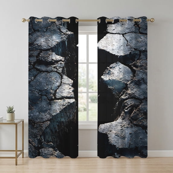 Abstract Crack Sheer Curtains 84 Inch Long 2 Panels, Black Gray Cracked ...