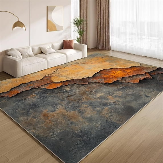 Abstract Crack Texture Area Rugs, Rust Red Dark Gray Carpet, Washable ...