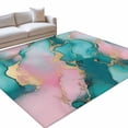 Abstract Cracks Area Rug, Stone Teal Green Pink Marble Modern Art Non ...