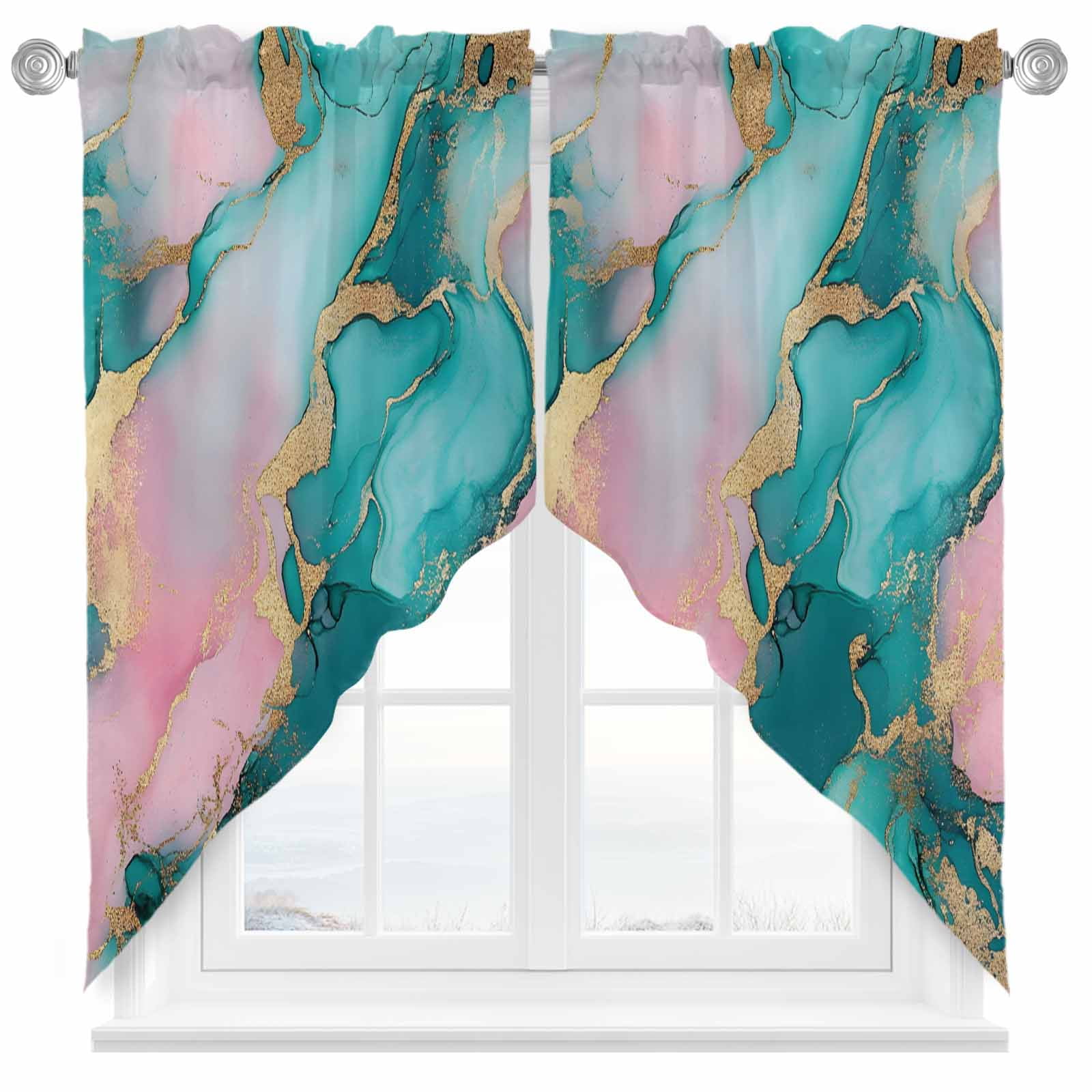 Abstract Cracks Swag Curtain Valance for Windows, Stone Teal Green Pink ...